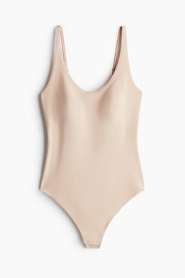 Light Shape Microfiber Thong Bodysuit - Light beige - Ladies | H&M US