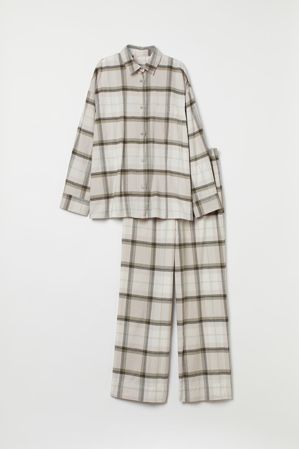 Checked pyjamas - Long sleeve - Long - Cream/Green checked - Ladies | H ...