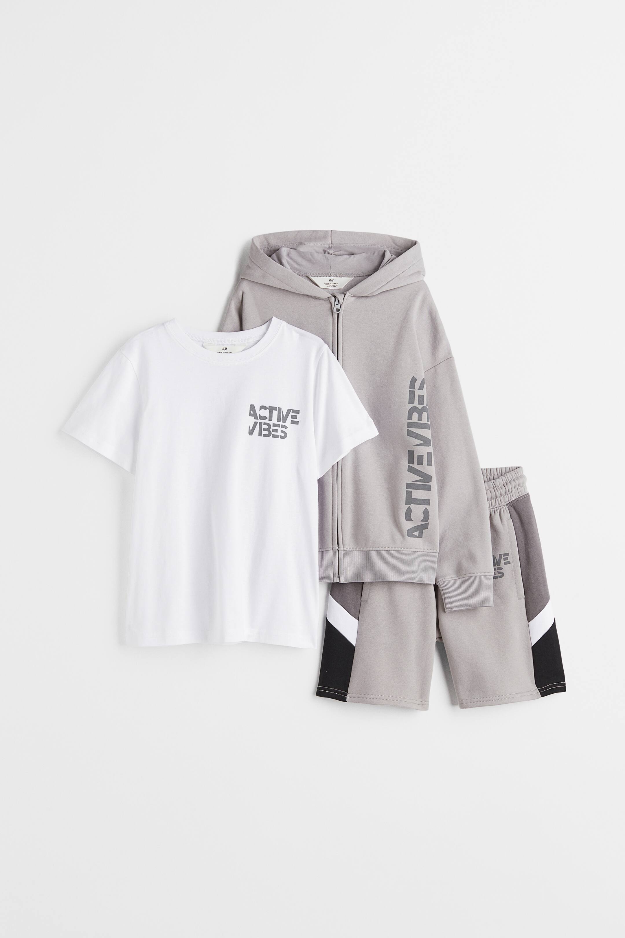 3-piece Cotton Set - Light gray/Active Vibes - Kids | H&M CA