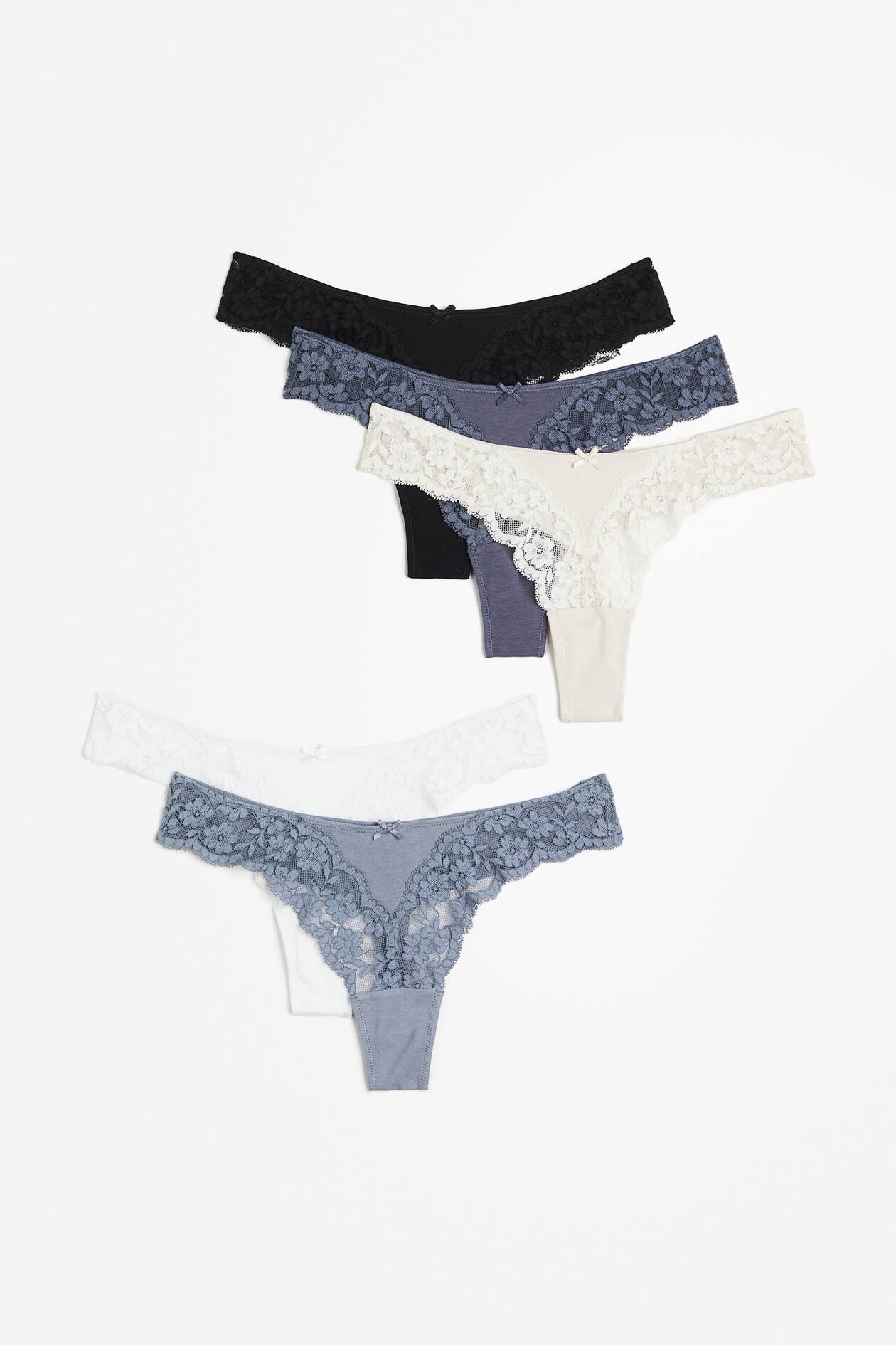 - 5-pack Lace Trim Cotton G-strings - Blue/Cream/White - Ladies | H&M AU