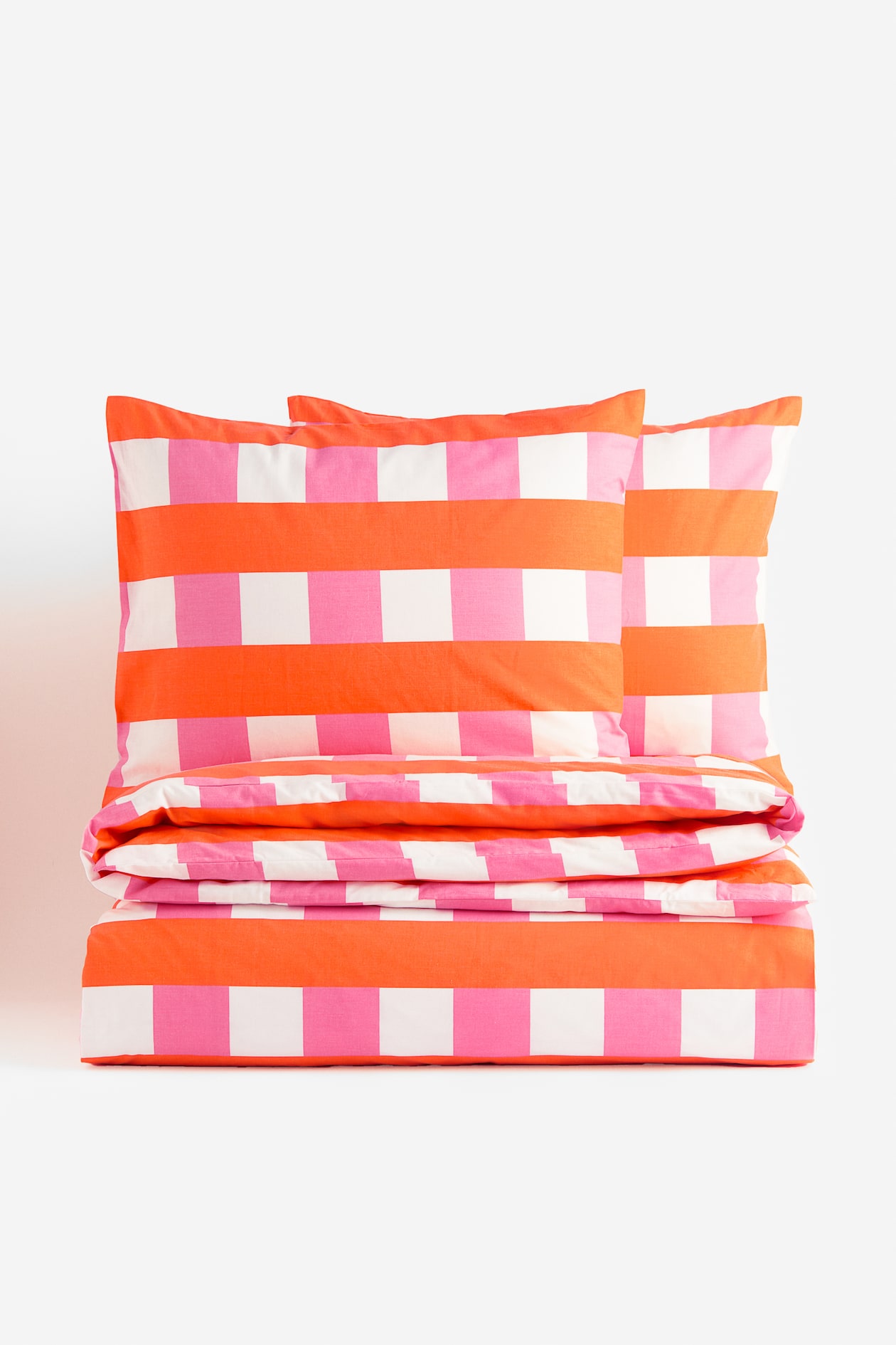Checked double duvet cover set - Orange/Checked - Home All | H&M GB
