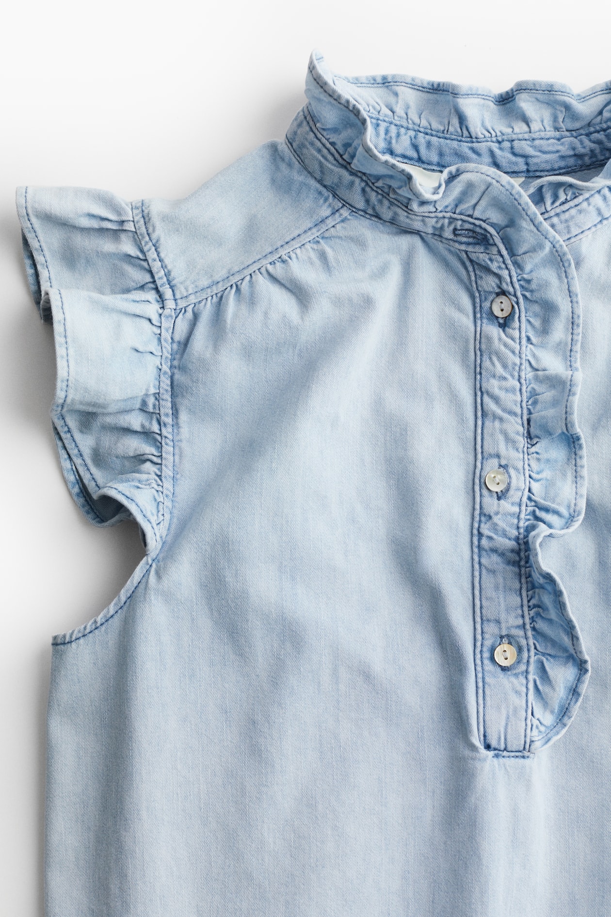 Women's Light denim blue Flutter-sleeved denim blouse | H&M GB