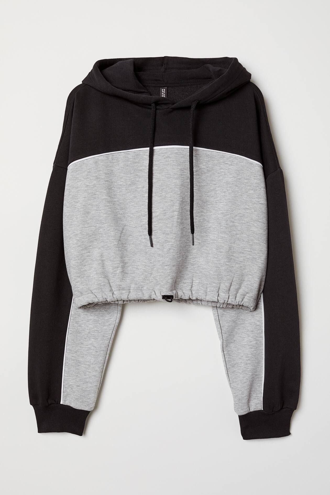 Short Hoodie - Long sleeve - Short - Light gray melange/black - Ladies ...