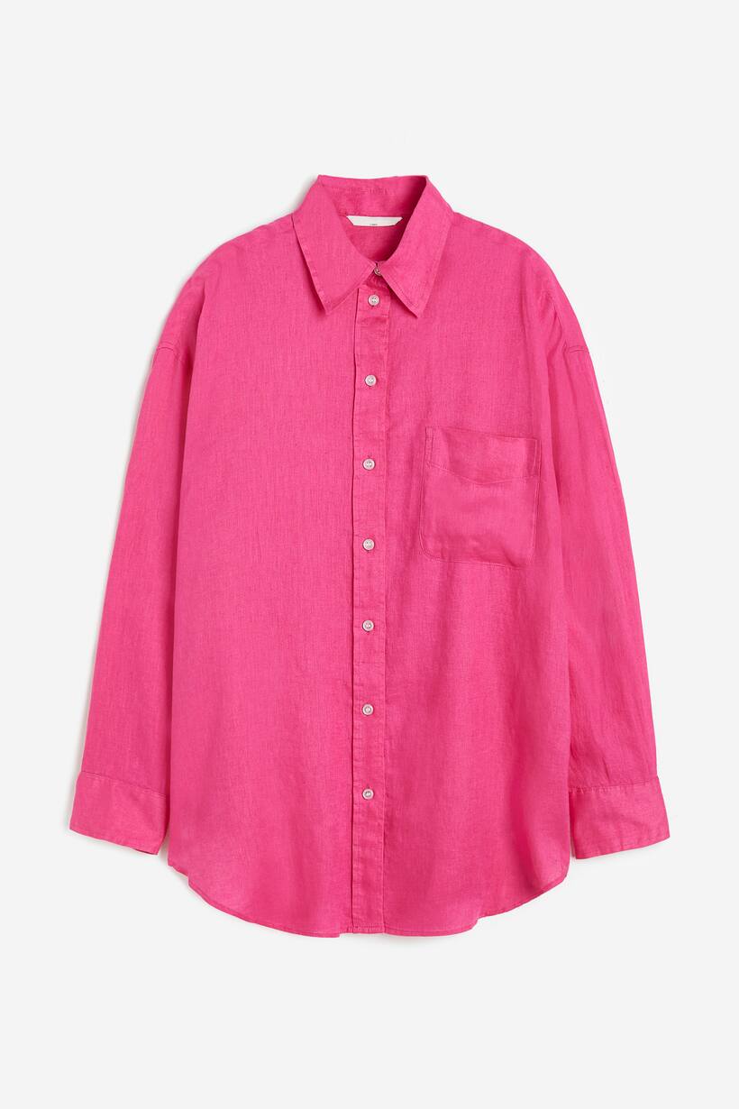 Women's Cerise Oversized Linen Shirt | H&M CA