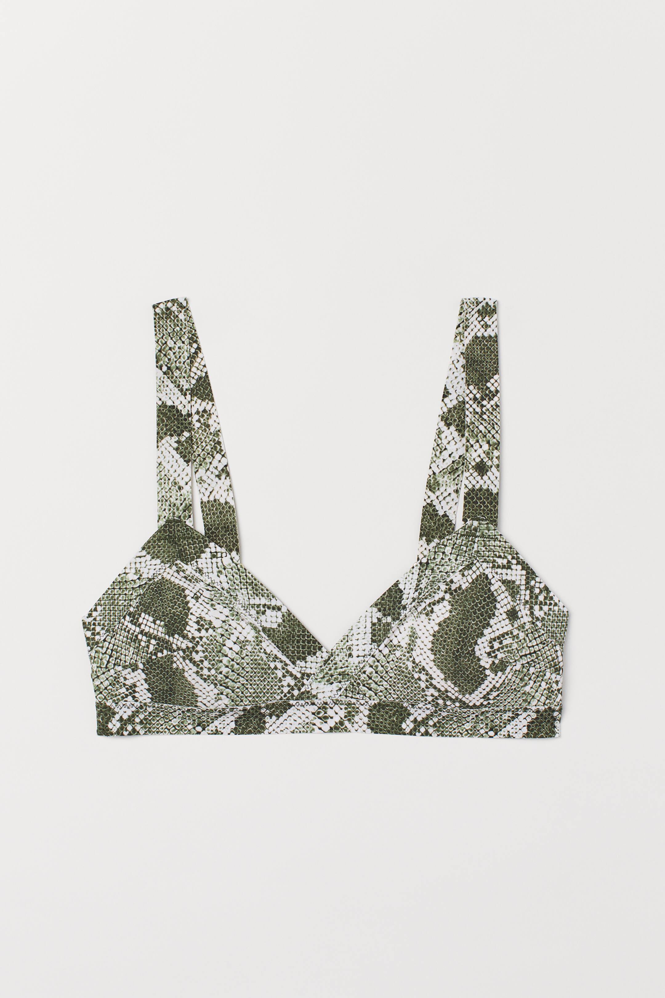 Padded Bikini Top - Dark green/snakeskin-patterned - Ladies | H&M CA