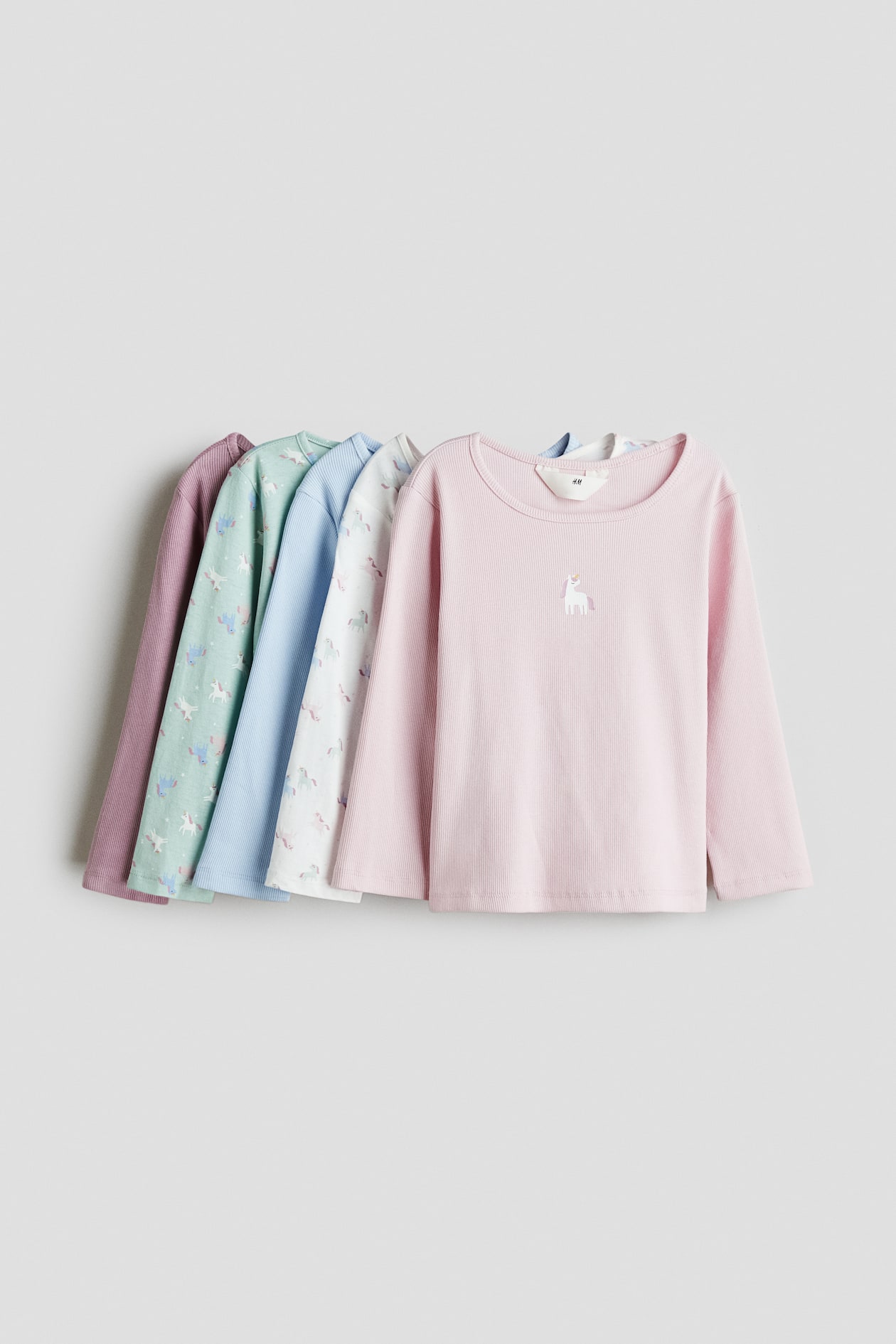 5-Pack Long-Sleeved Cotton Tops - Light pink/unicorns - Kids | H&M US