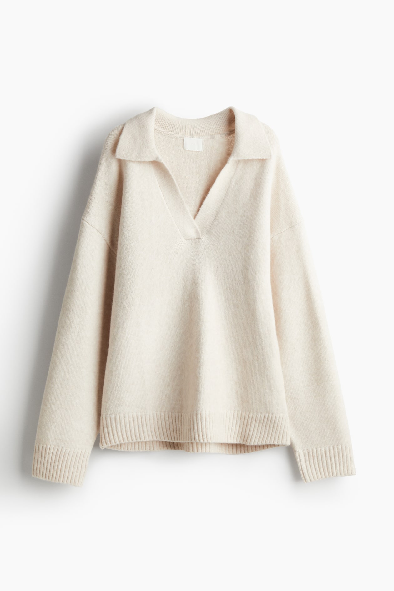 Women's Light beige melange Fine-knit Collared Sweater | H&M US