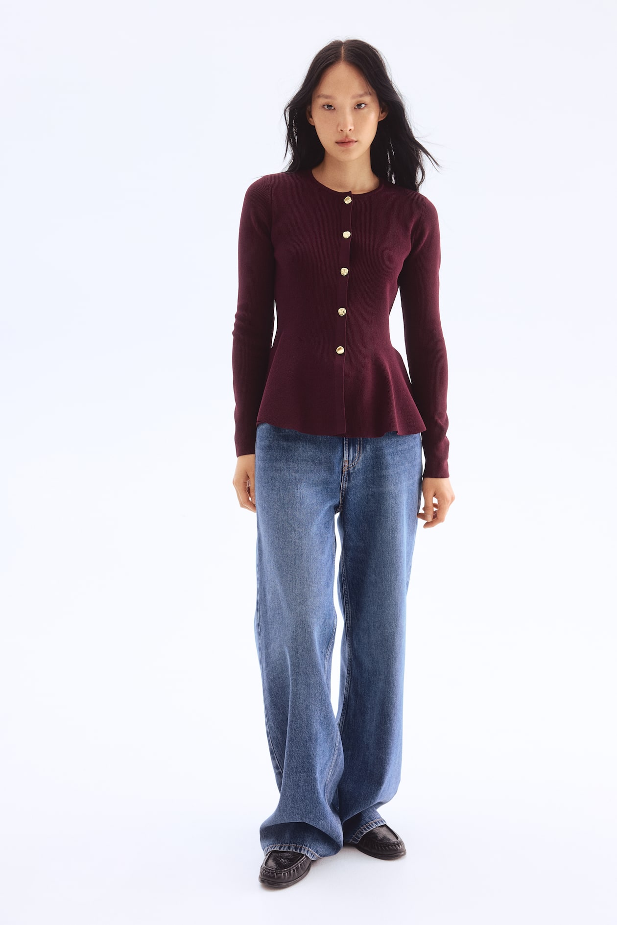 Peplum cardigan - Burgundy - Ladies | H&M