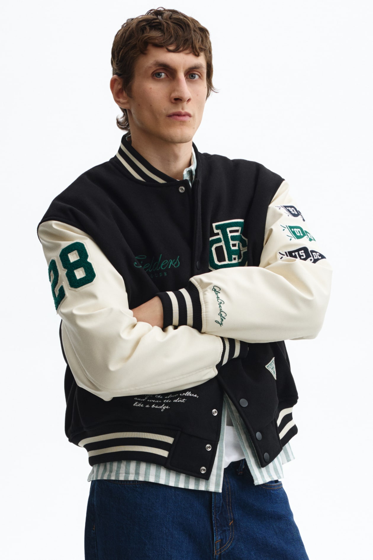 Men’s Black/Fielders Clubhouse Motif-Detail Baseball Jacket | H&M US