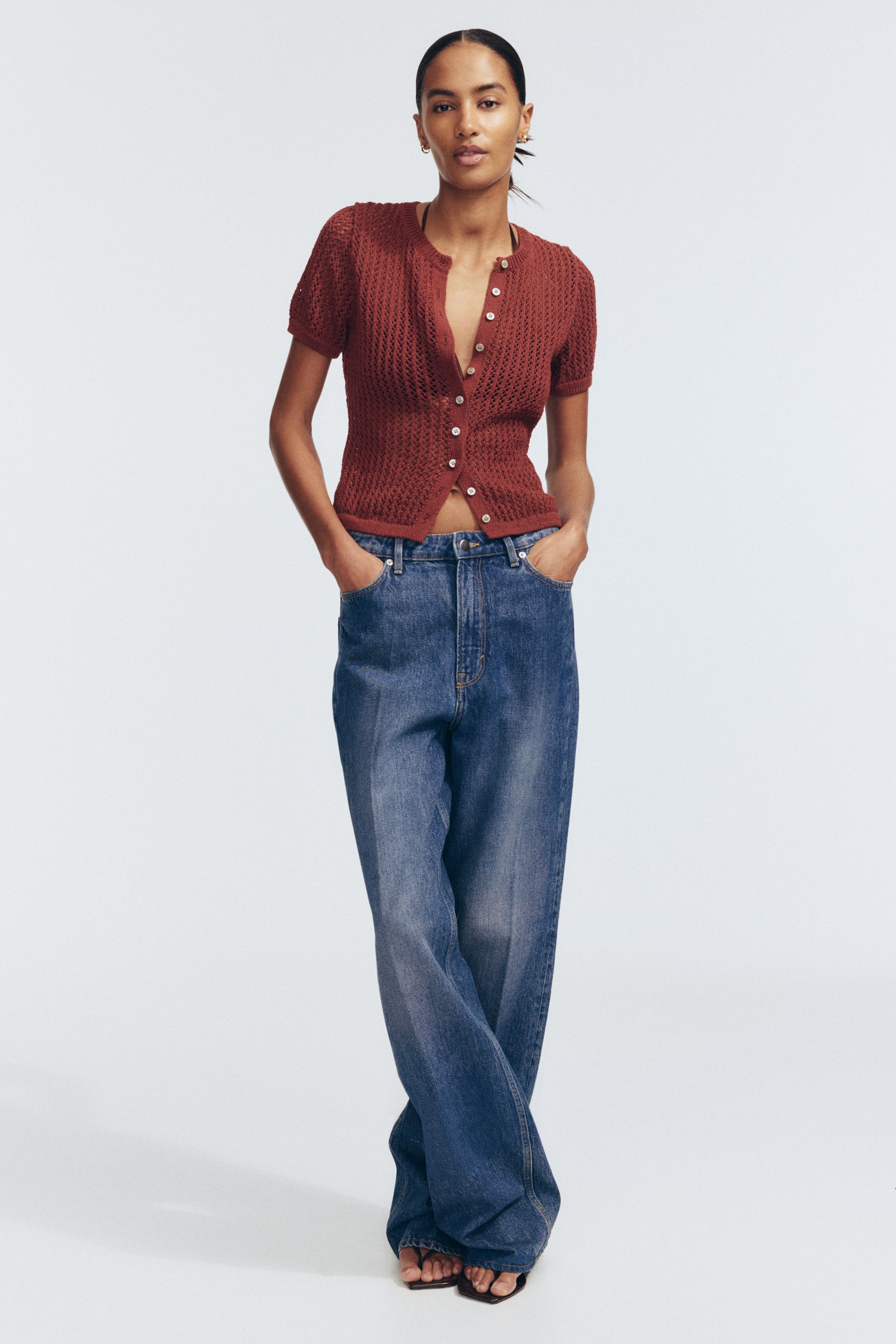 Women's Dark rust red Pointelle-Knit Cardigan | H&M US