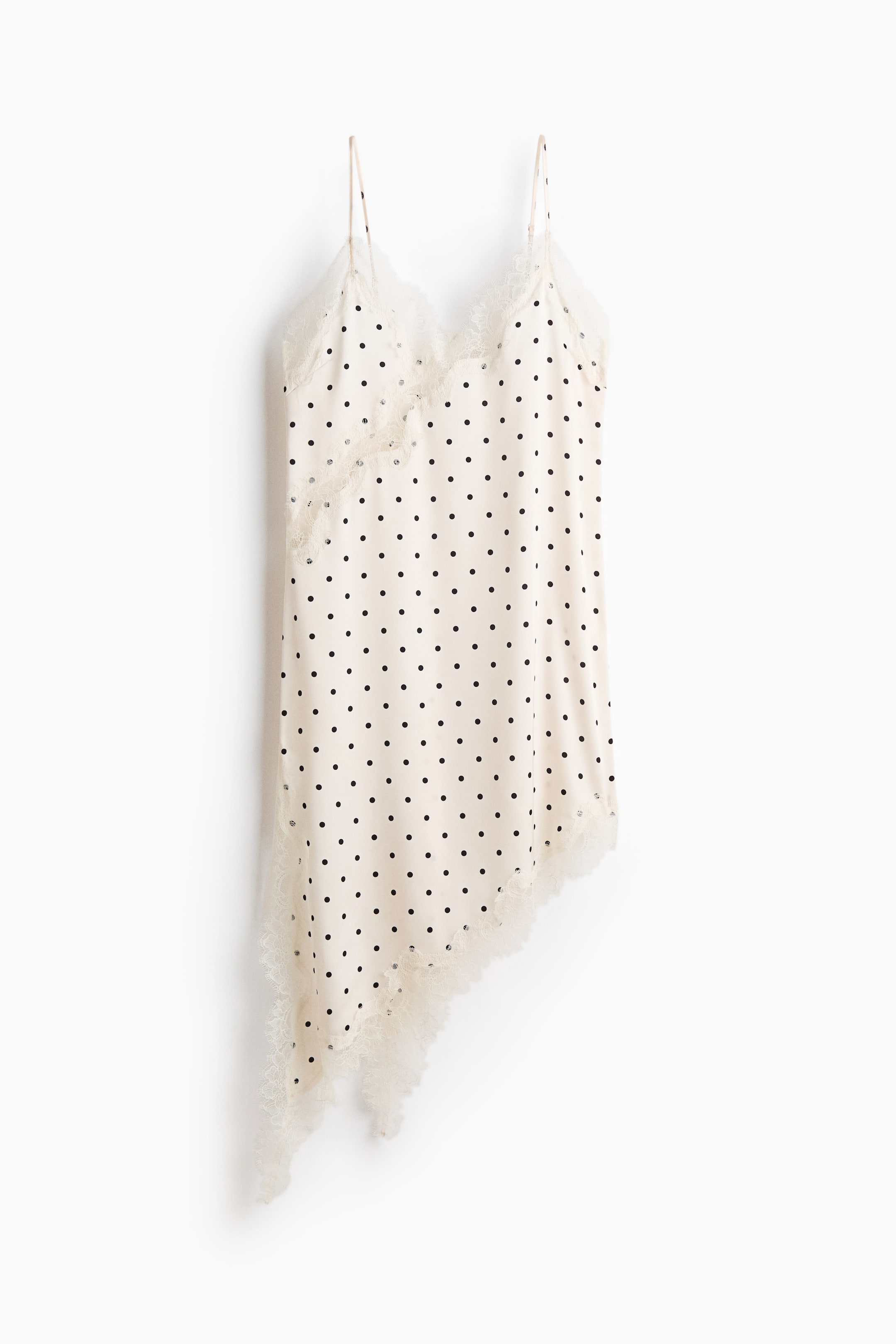 Women's Cream/Spotted Lace-trimmed asymmetric nightslip | H&M GB
