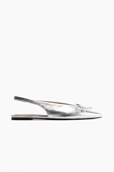 Women's Silver-colored Leather Slingback Ballet Flats | H&M US