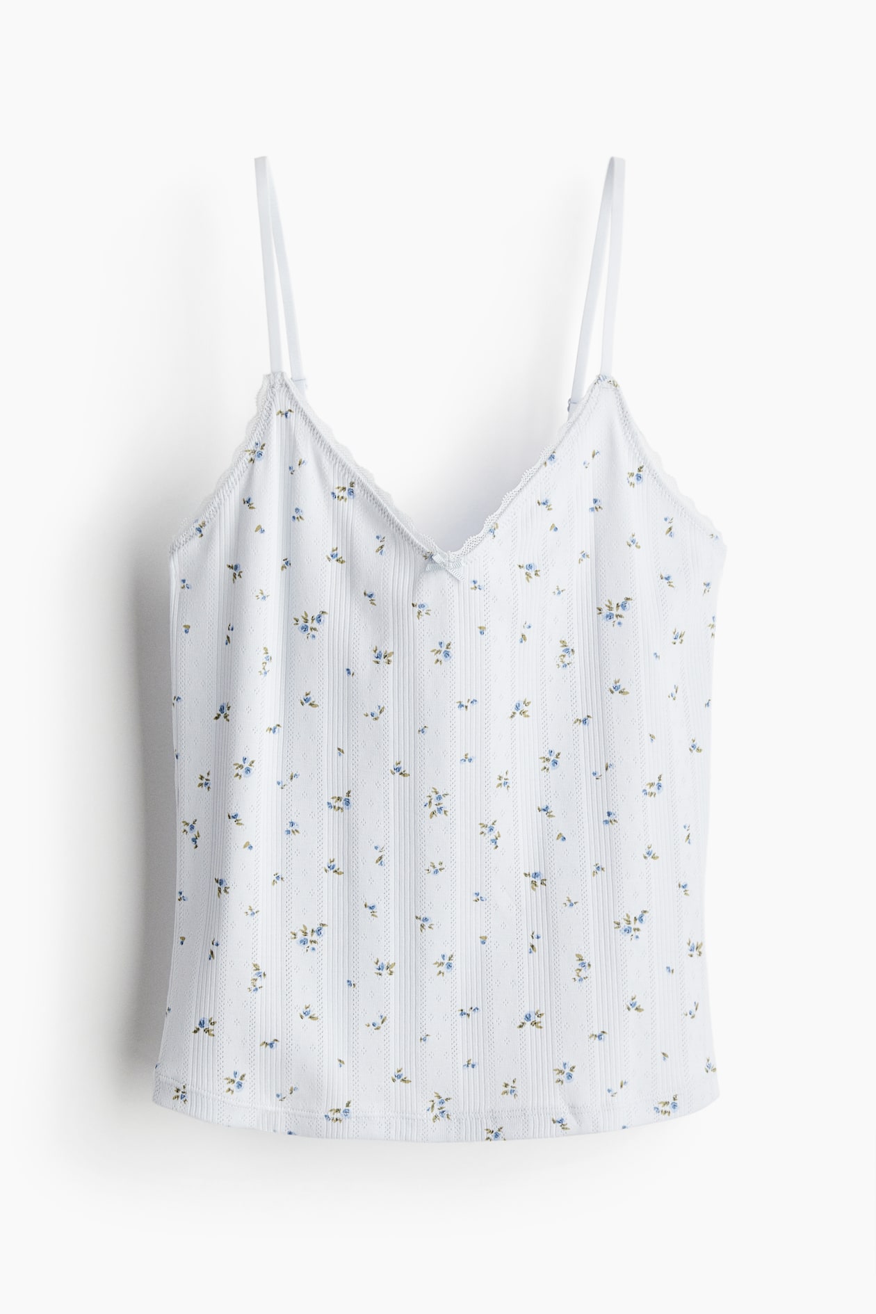 Pointelle strappy top - Light blue/Floral - Ladies | H&M IN