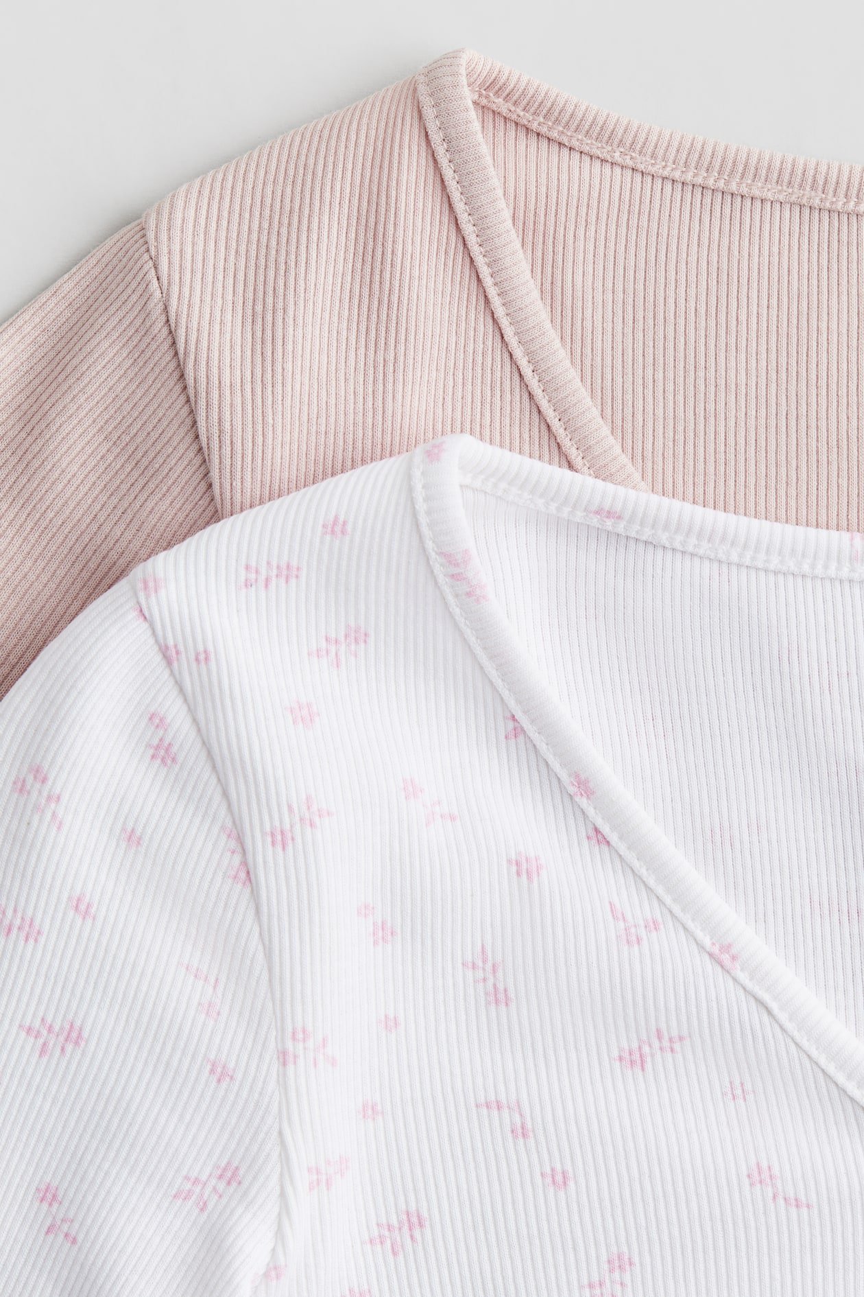 2-pack Long-Sleeved Ribbed Tops - White/floral - Kids | H&M US