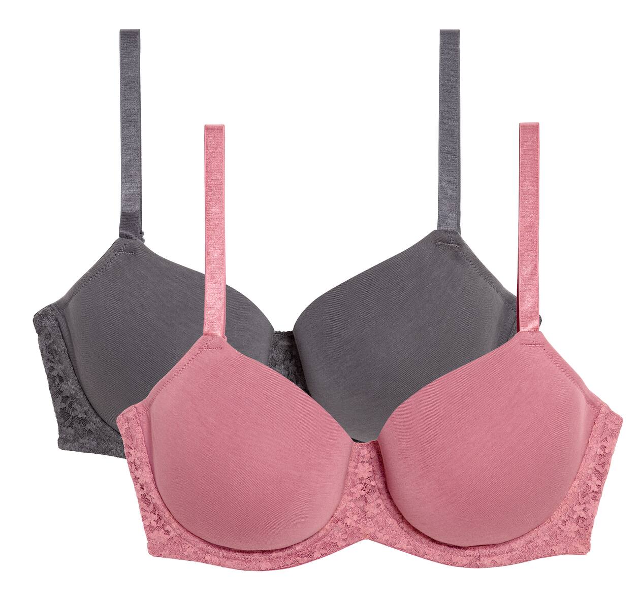H&M+ 2-pack Padded Cotton Bras - Short - Pink/dark gray - Ladies | H&M CA