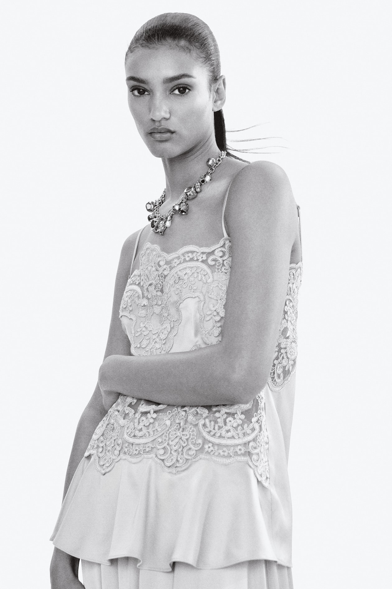 Women's Beige Lace-Inset Satin Strappy Top | H&M CA