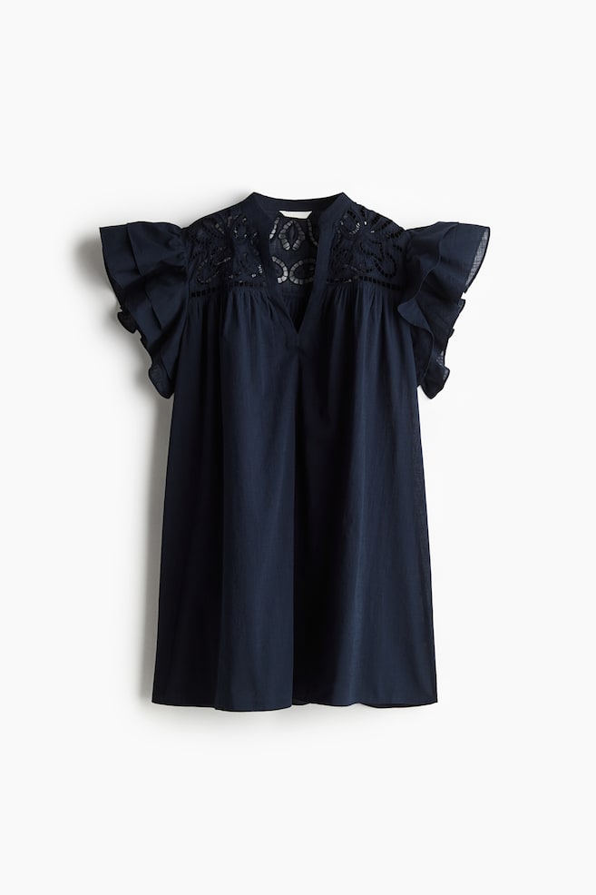 Women's Navy blue Flutter-Sleeve Dress with Eyelet Embroidery | H&M CA