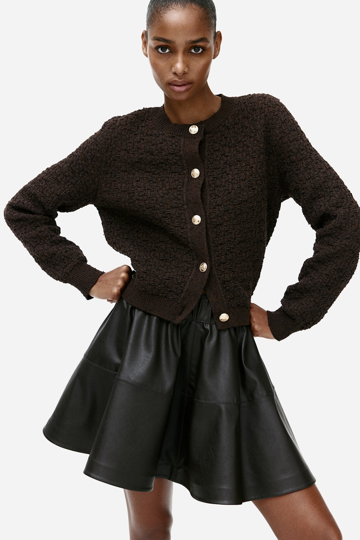Cardigan tricotat texturat - Maro-închis - FEMEI | H&M RO