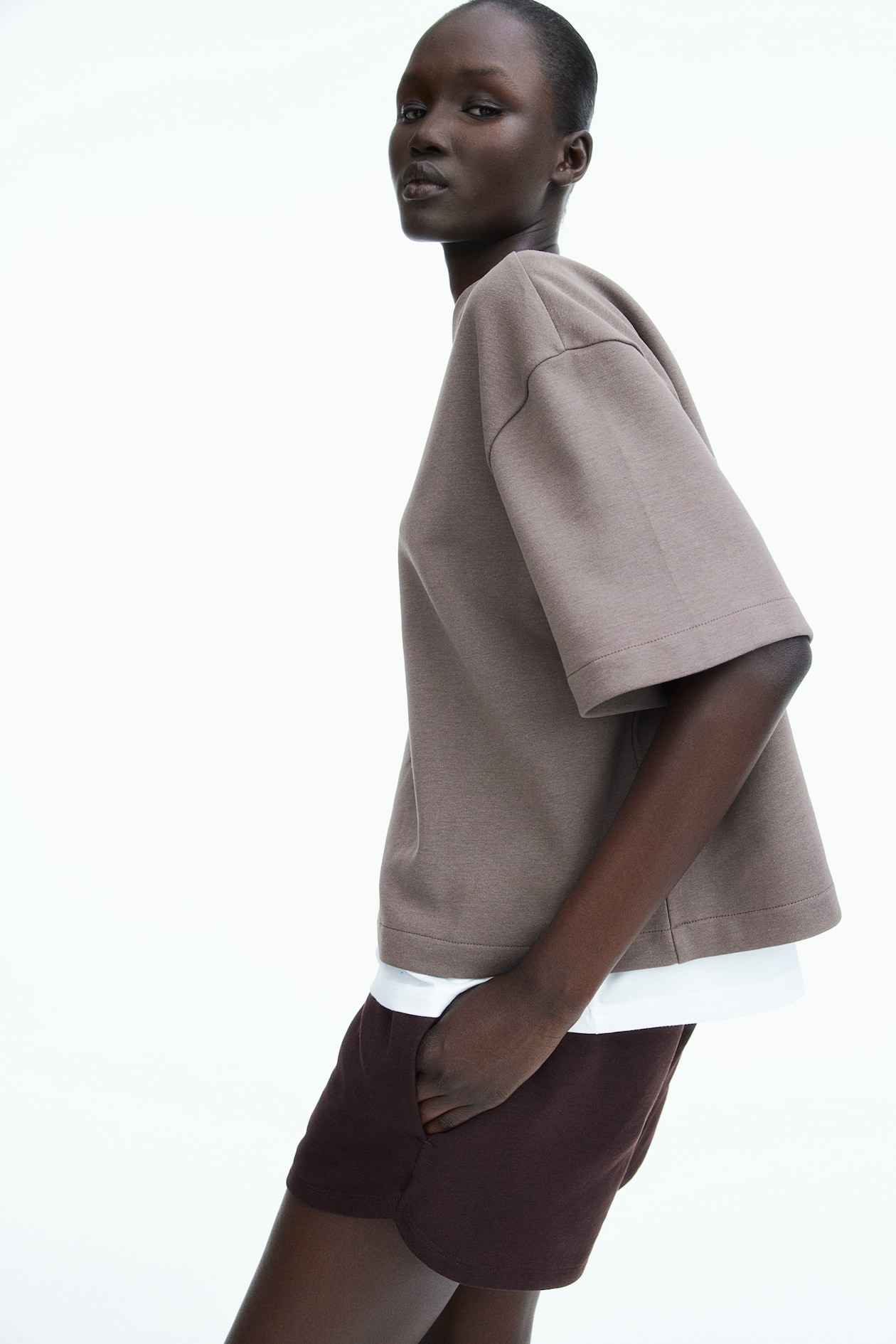 Boxy Interlock T-Shirt - Dark taupe - Ladies | H&M US