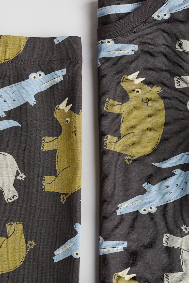 Snug Fit Cotton Jersey Pajamas - Dark gray/crocodiles - Kids | H&M US