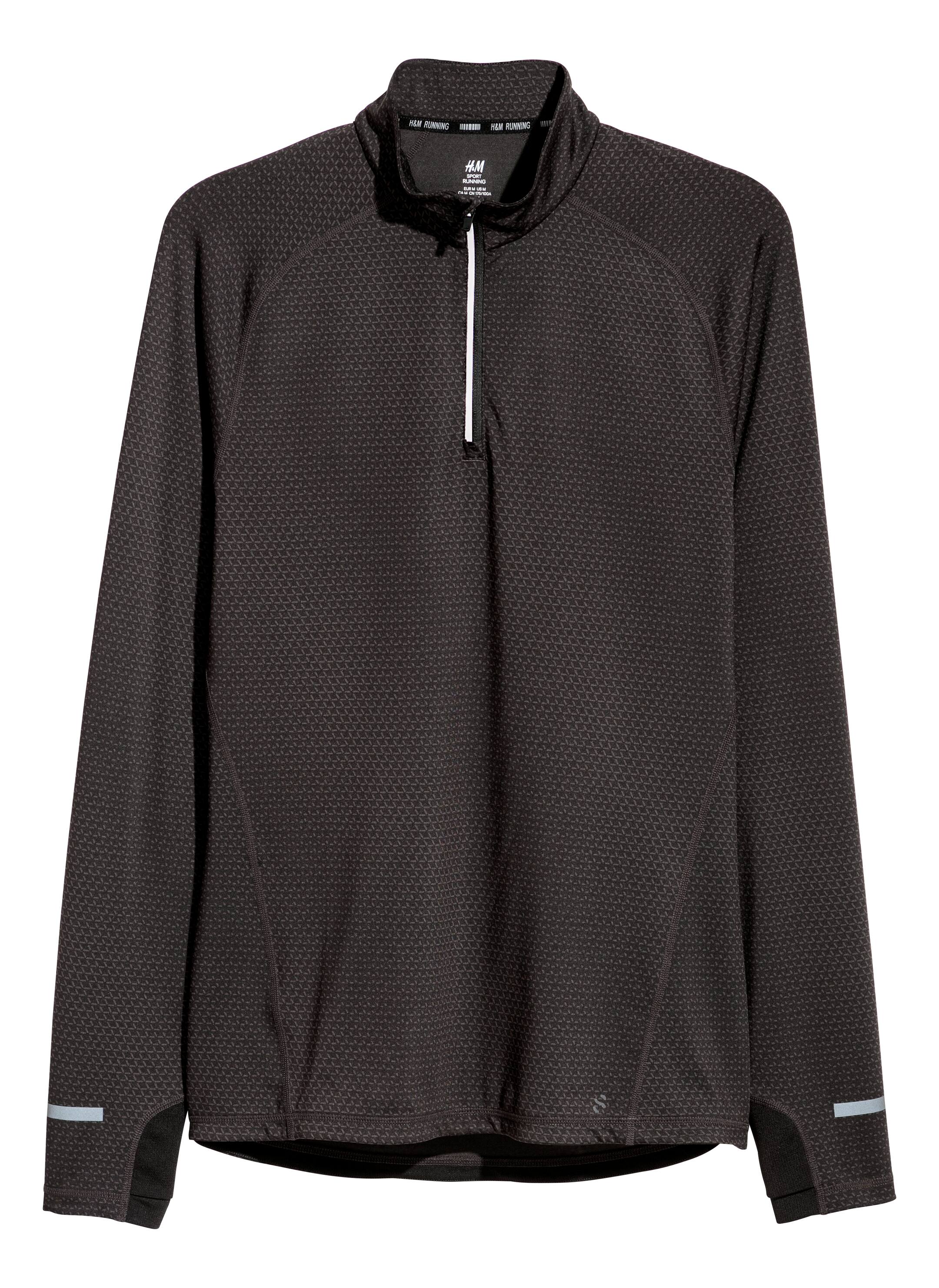 Running top with a collar - Long sleeve - Black/gray patterned - Men ...