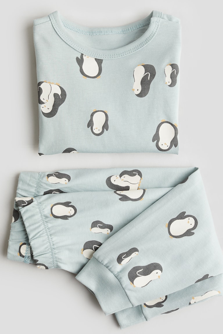 Printed cotton pyjamas - Light blue/Penguins - Kids | H&M GB