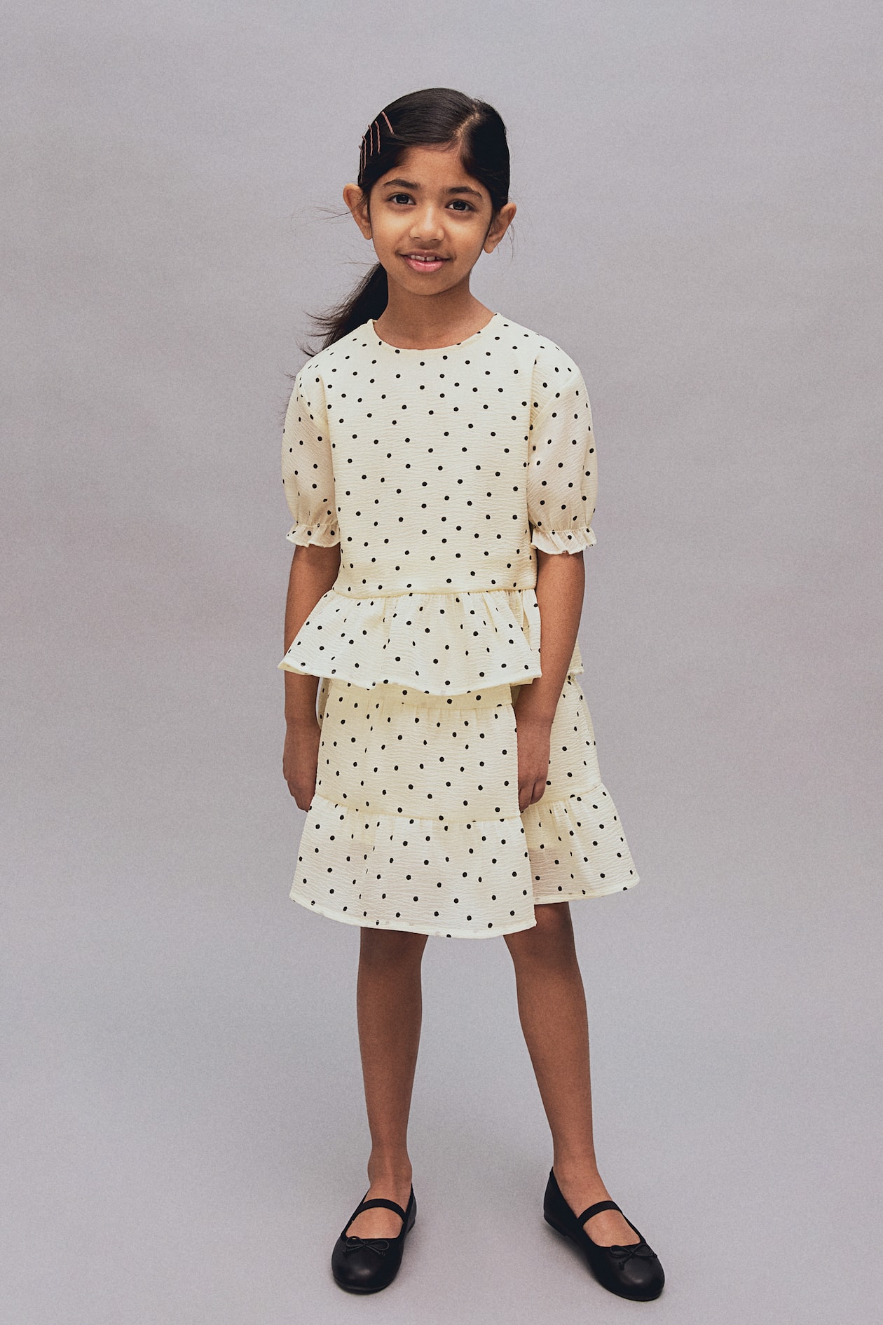 Peplum blouse - Light yellow/dotted - Kids | H&M US