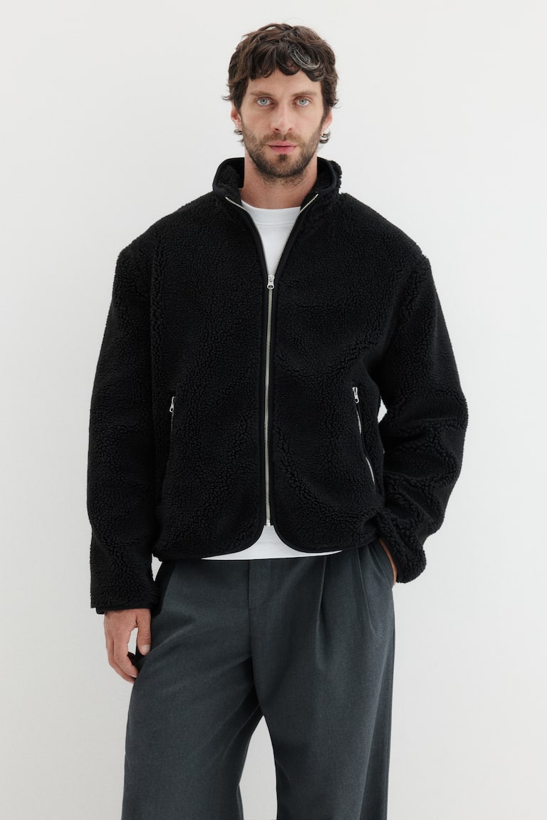 Men’s Black Regular Fit Teddy jacket | H&M GB