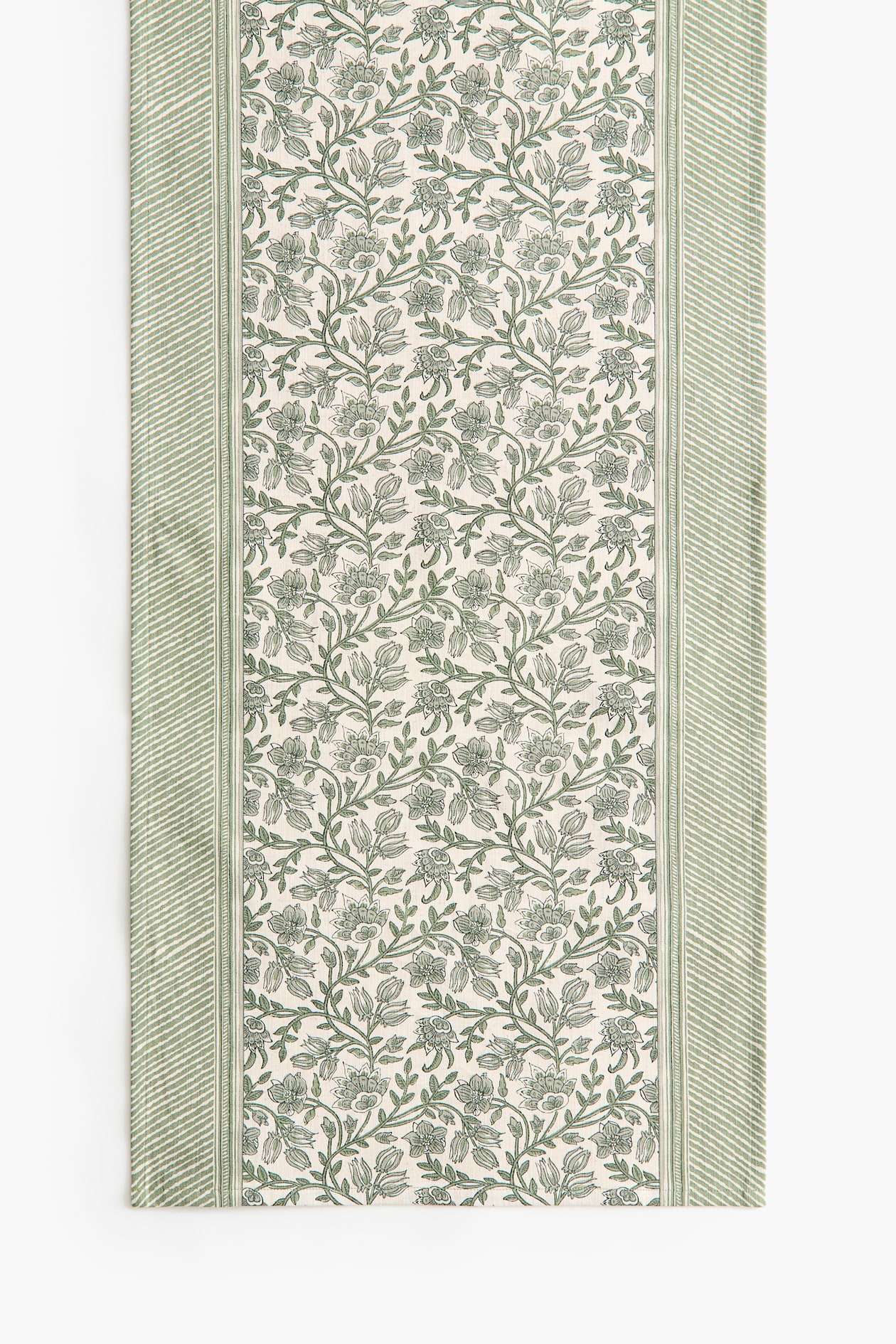 Extra-Long Patterned Cotton-Blend Table Runner - Sage green/patterned ...