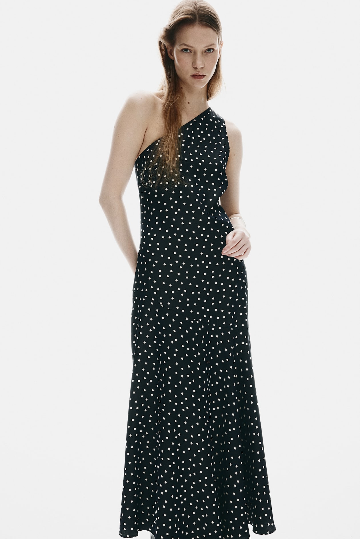 圍巾設計綢緞洋裝 - 黑色/點點 - Ladies | H&M