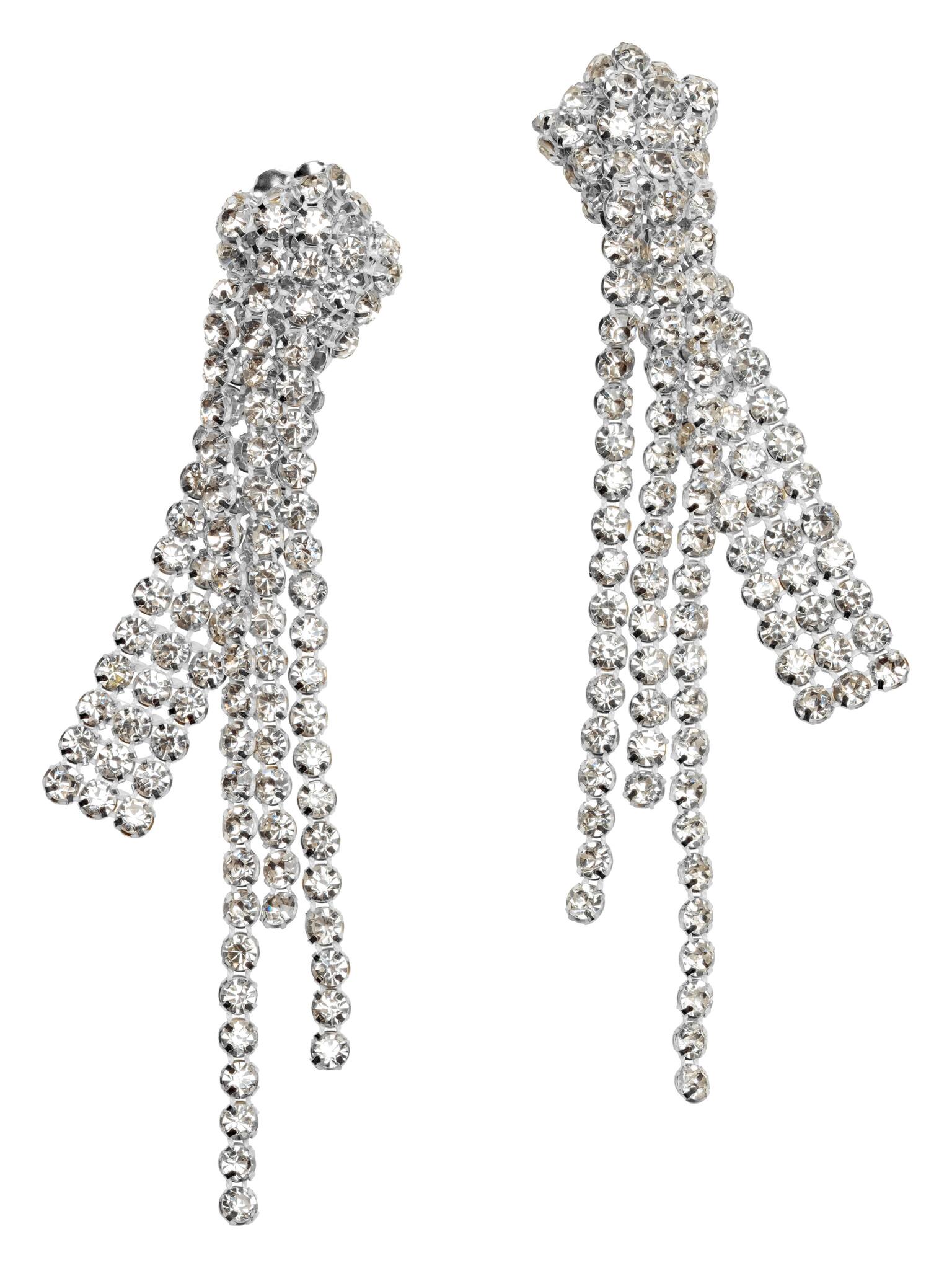 Long Rhinestone Clip Earrings - Silver-colored - Ladies | H&M US