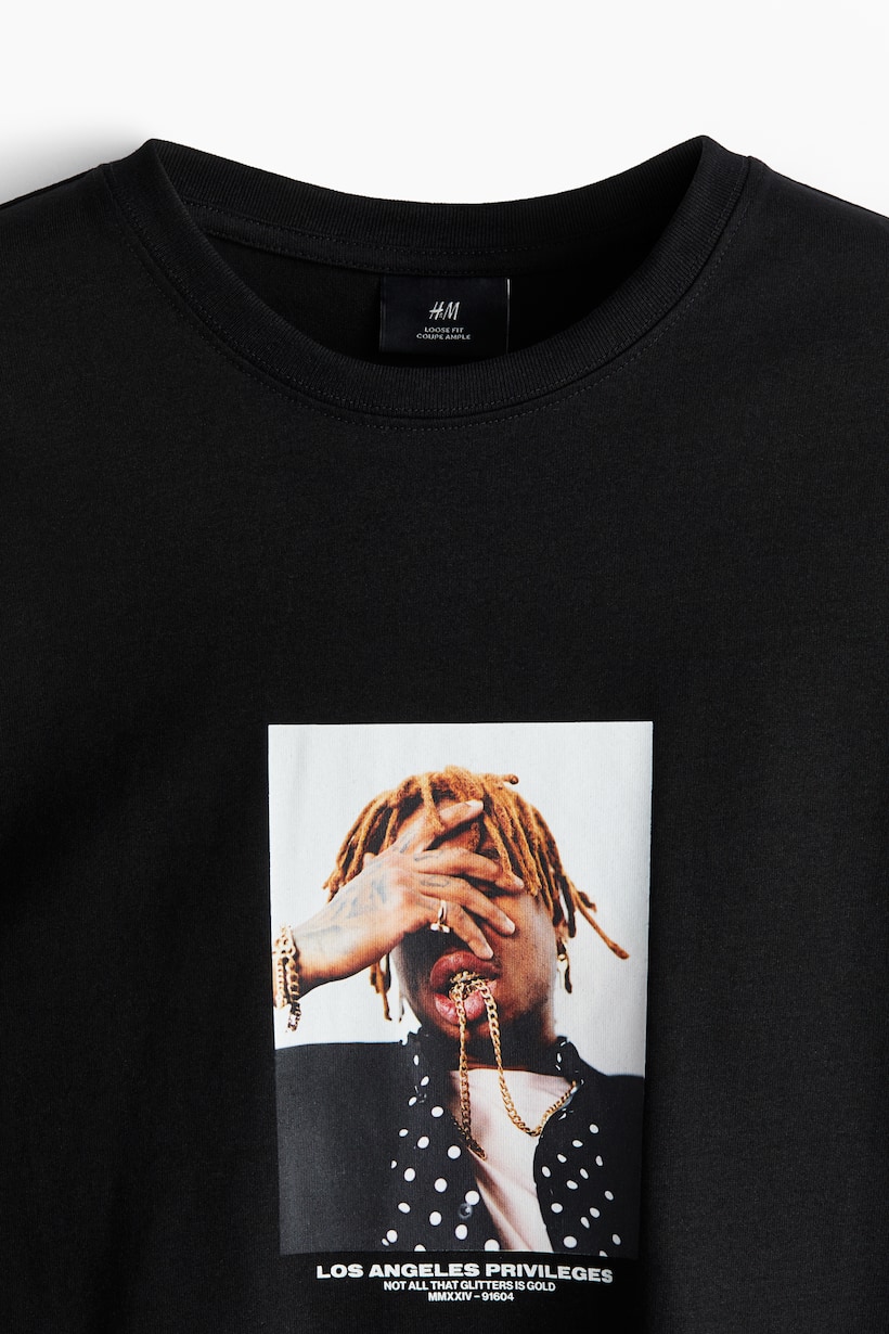Loose Fit Printed T-shirt - Black/Los Angeles - Men | H&M US