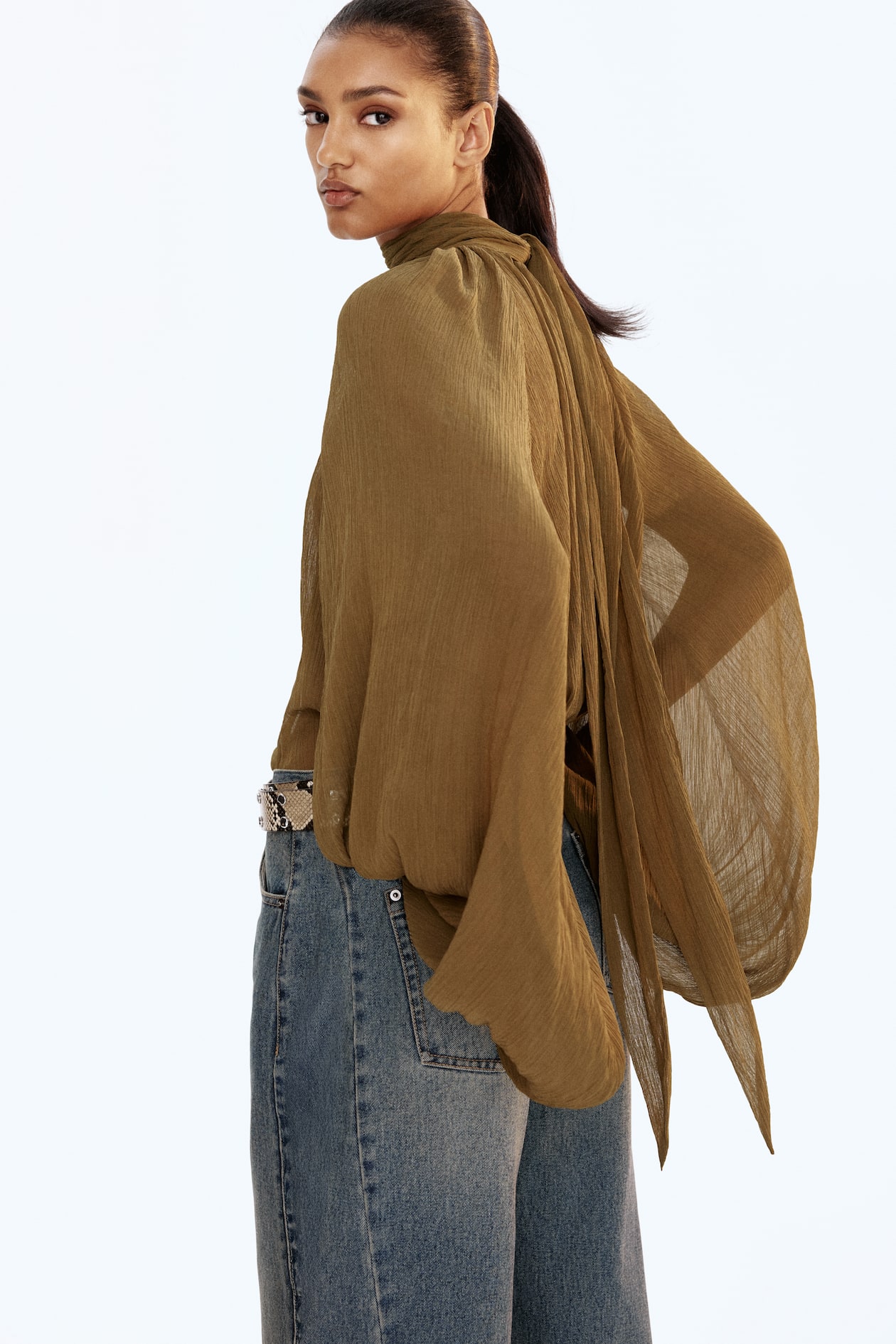 Blouse met strikbanden - Donker kakigroen - DAMES | H&M NL