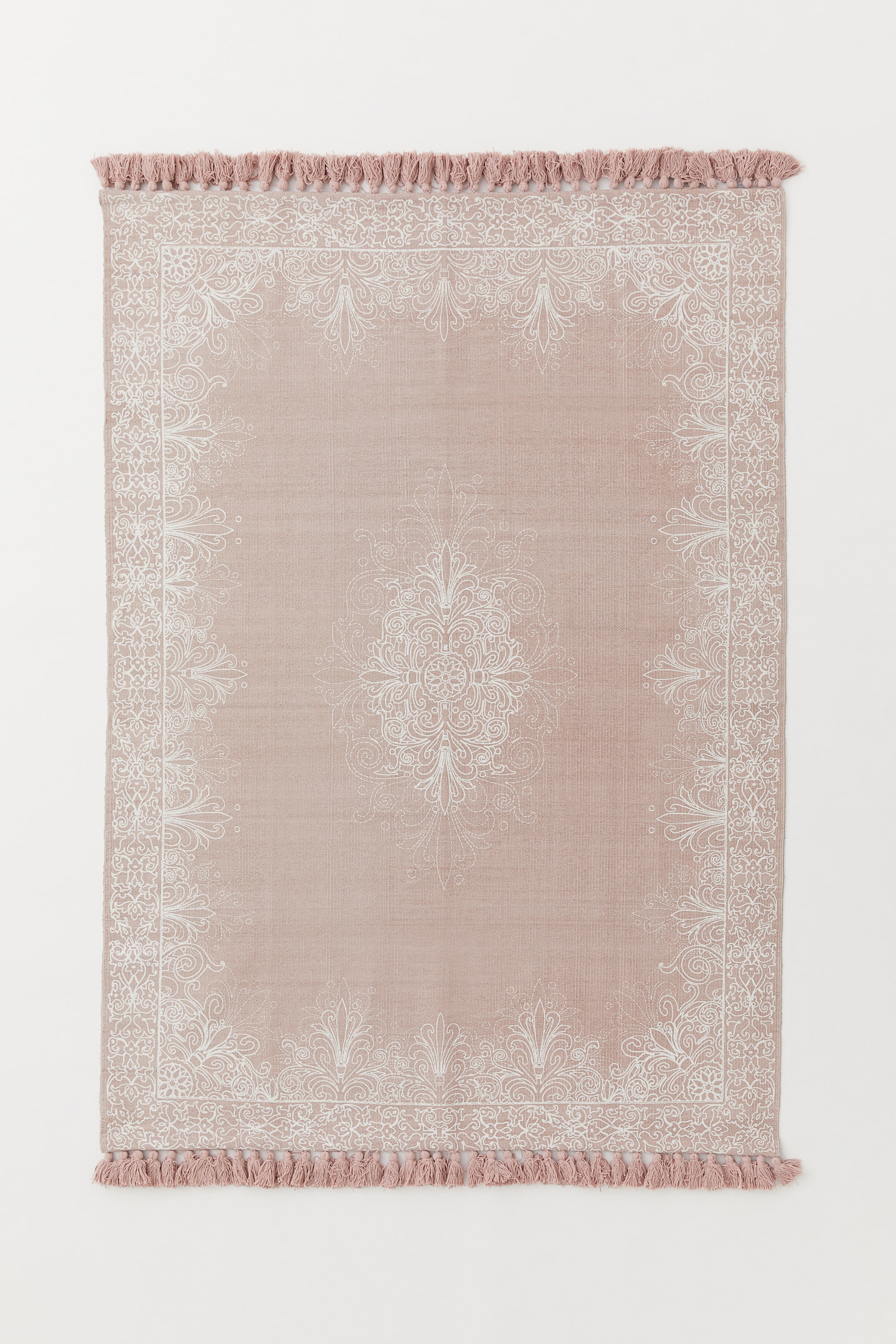 Tasselled cotton rug - Powder pink/White patterned - Home All | H&M IE