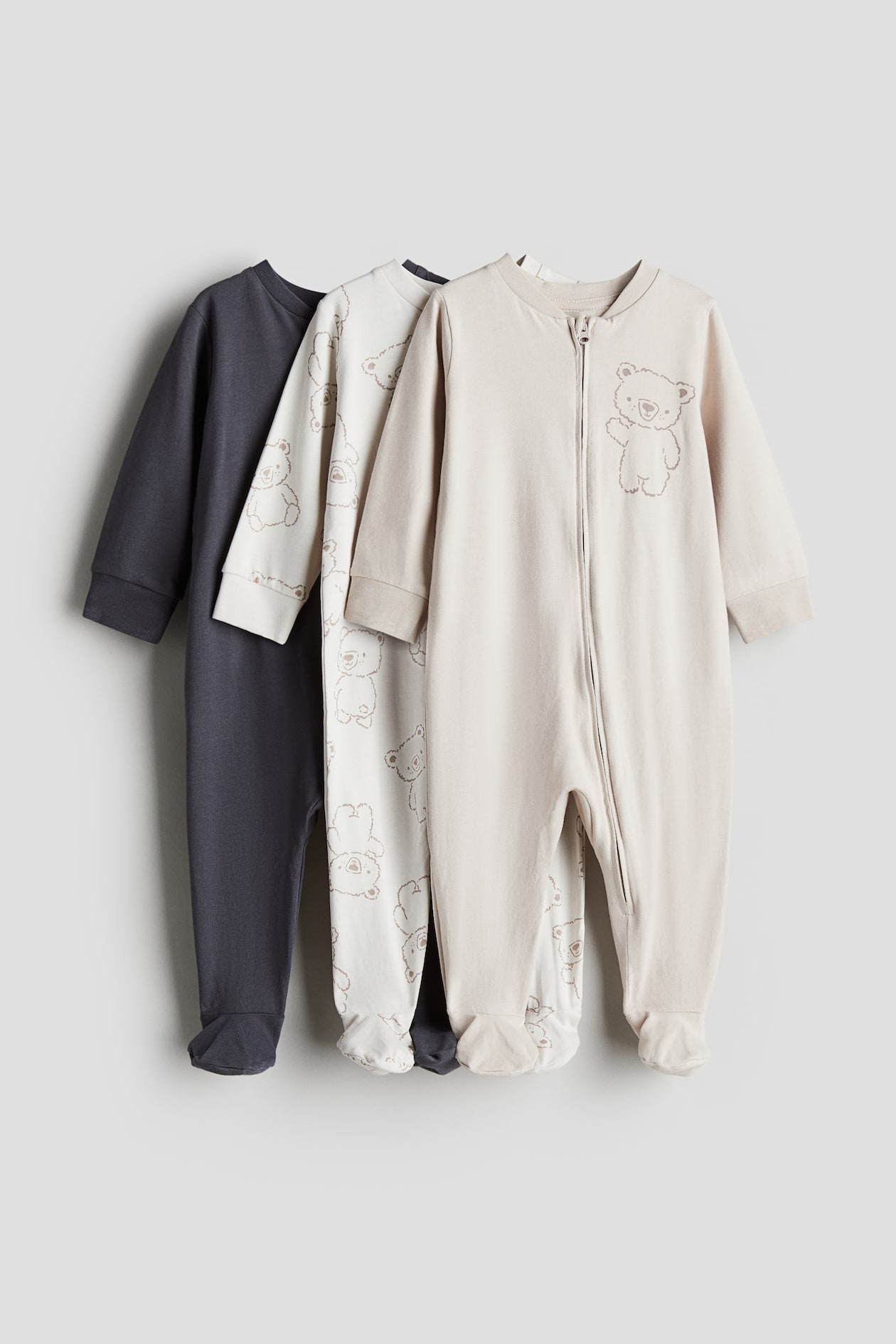 Pyžamový overal na zip 3 kusy - Světle béžová/medvídci - DĚTI | H&M CZ