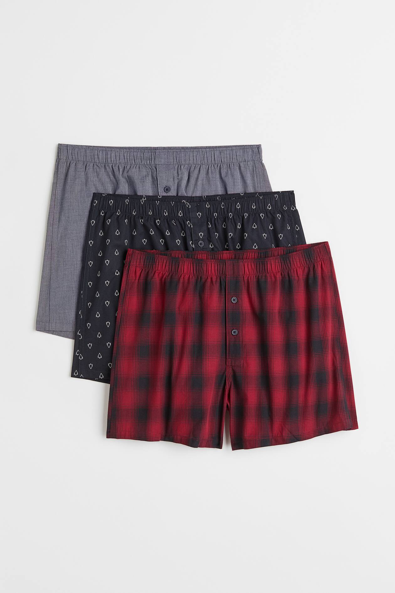 3-pack woven cotton boxer shorts - Red/Black checked - Men | H&M GB