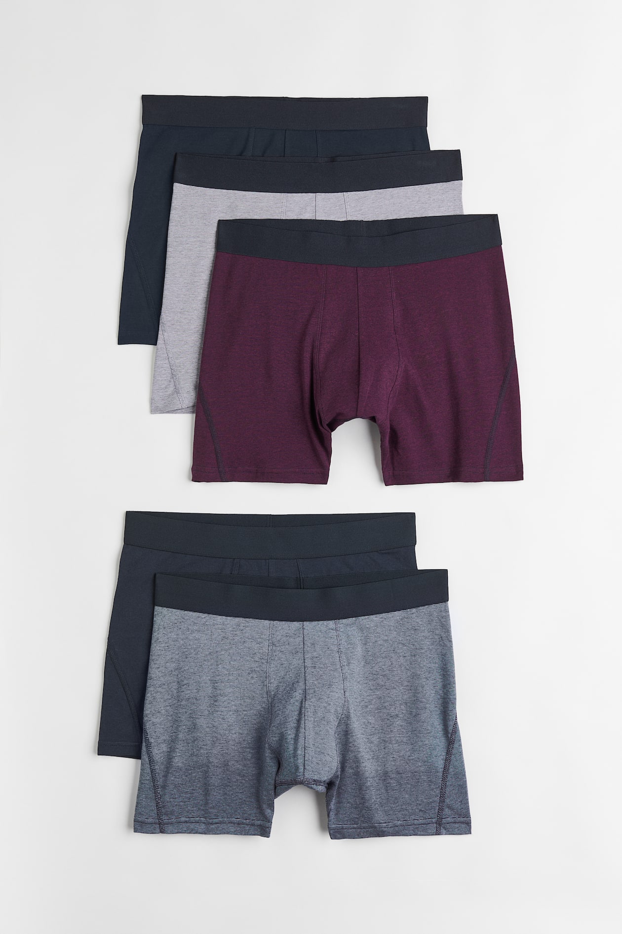 5-pack Mid Length Boxer Briefs With Lycra® - Plum purple/Grey marle ...