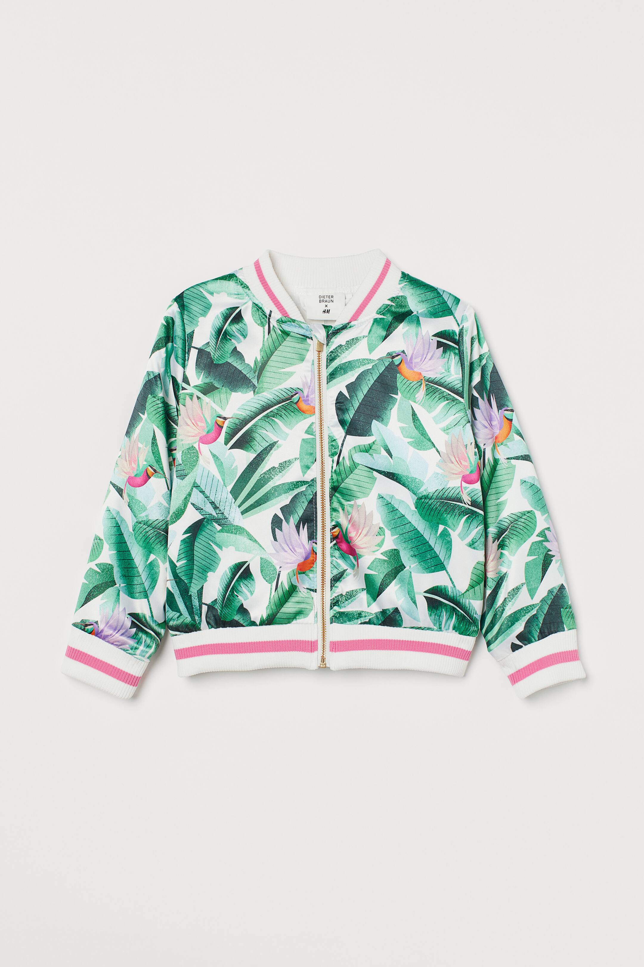 Patterned Bomber Jacket - White/hummingbirds - Kids | H&M US
