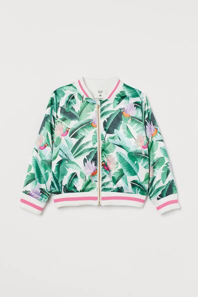 Patterned Bomber Jacket - Long sleeve - White/hummingbirds - Kids | H&M US