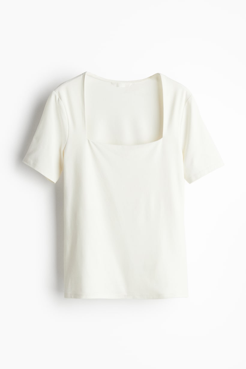 Square-Neck Top - White - Ladies | H&M US