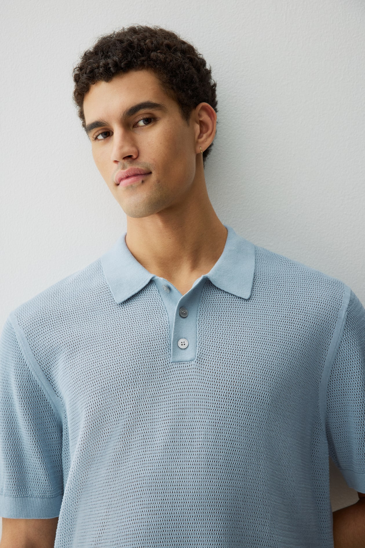 Men’s Light blue Regular-Fit Hole-Knit Polo Shirt | H&M US