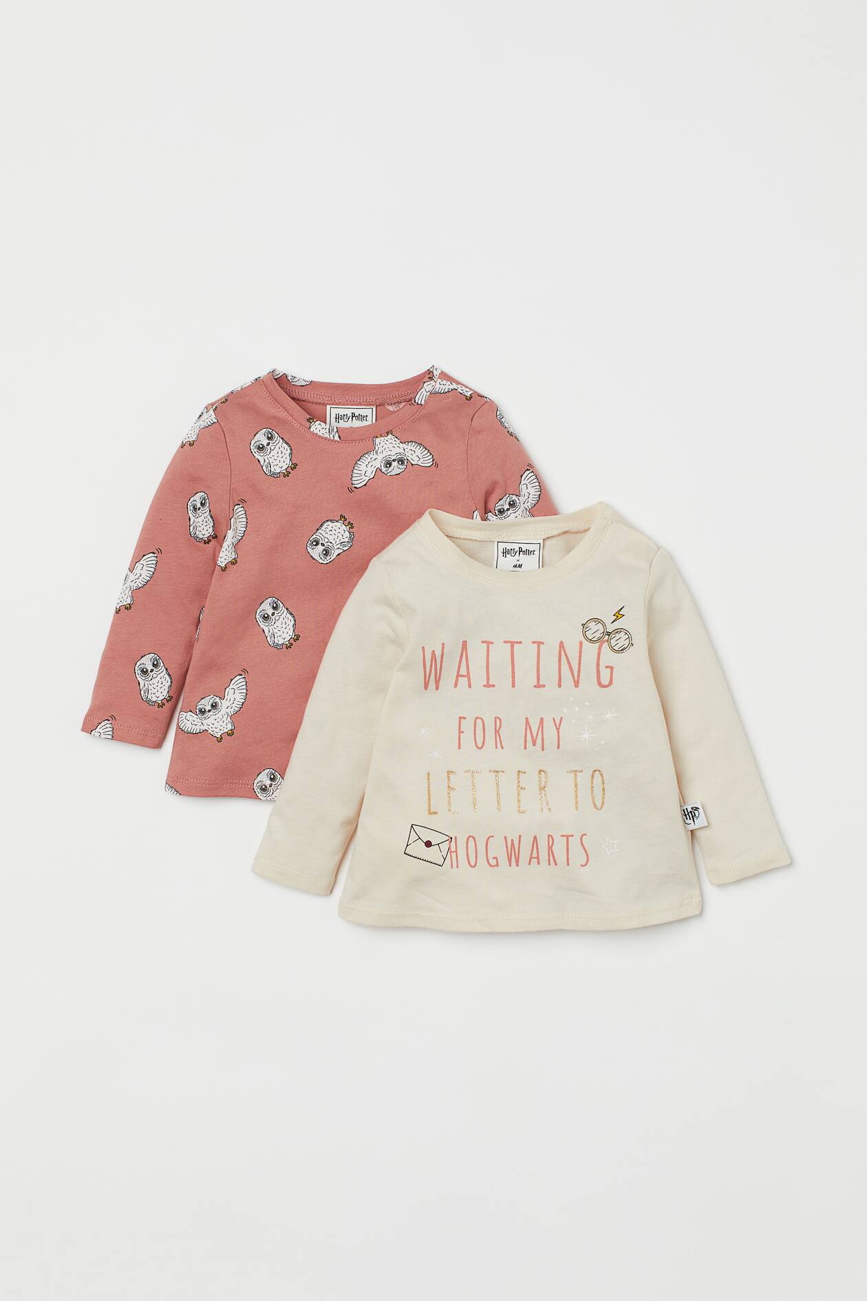2-pack printed tops - Round neck - Long sleeve - Old rose/Hedwig - Kids ...