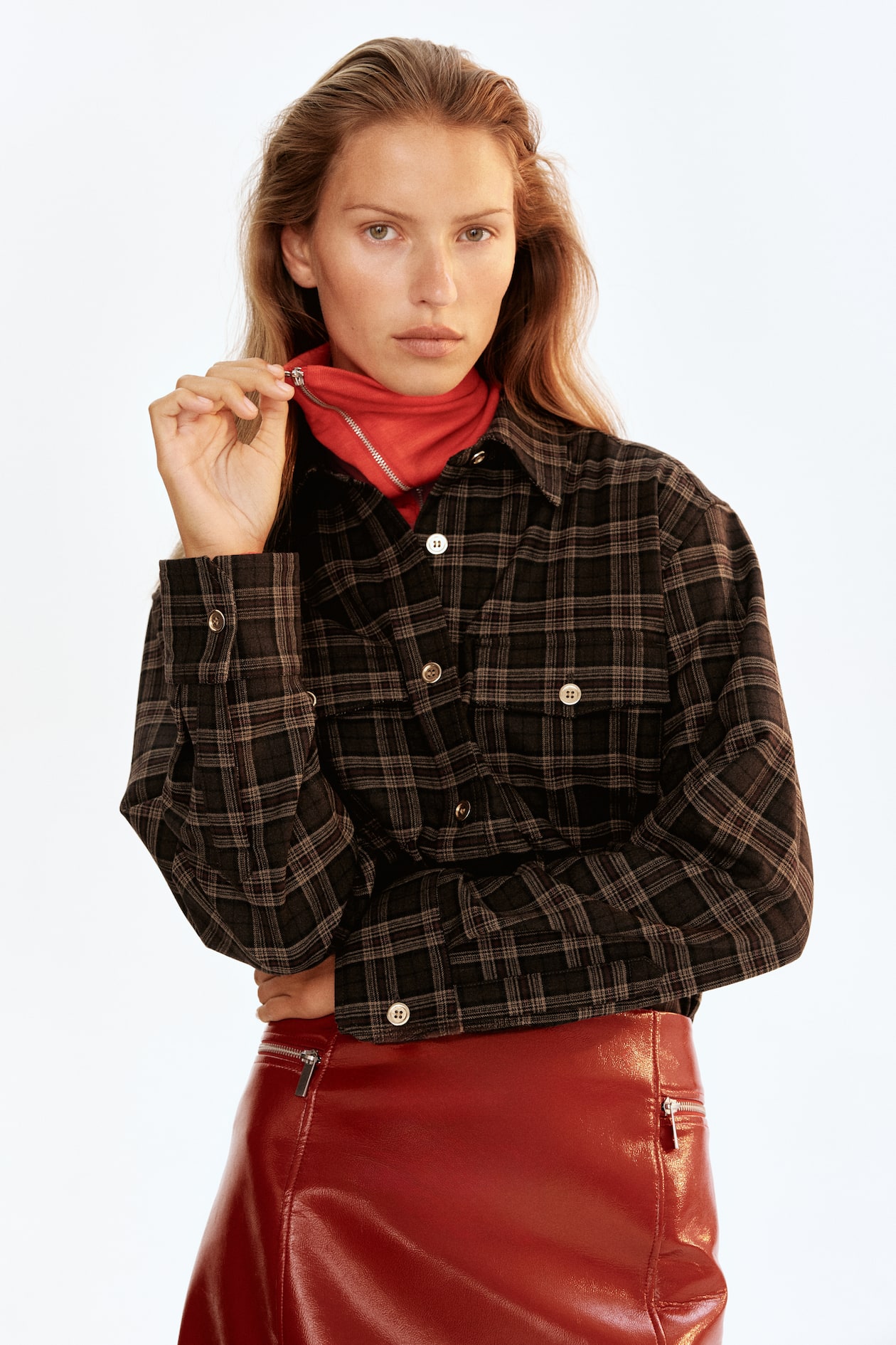 Oversized flannel shirt - Dark brown/Checked - Ladies | H&M GB