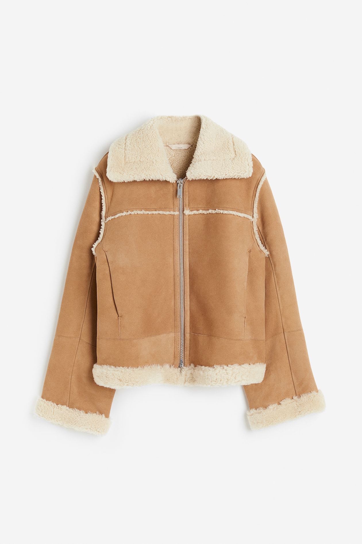 Women's Dark beige Teddy-lined suede jacket | H&M GB
