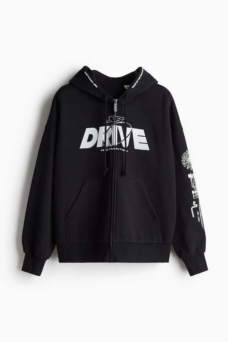 Oversized Hooded Jacket with Motif - Black/Formula 1 - Ladies | H&M US