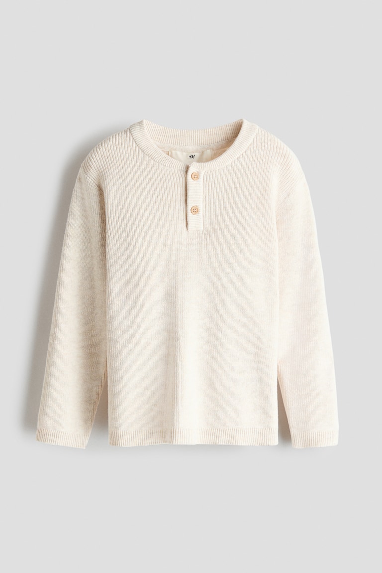 Light beige melange Waffle-knit Henley Sweater for kids | H&M US