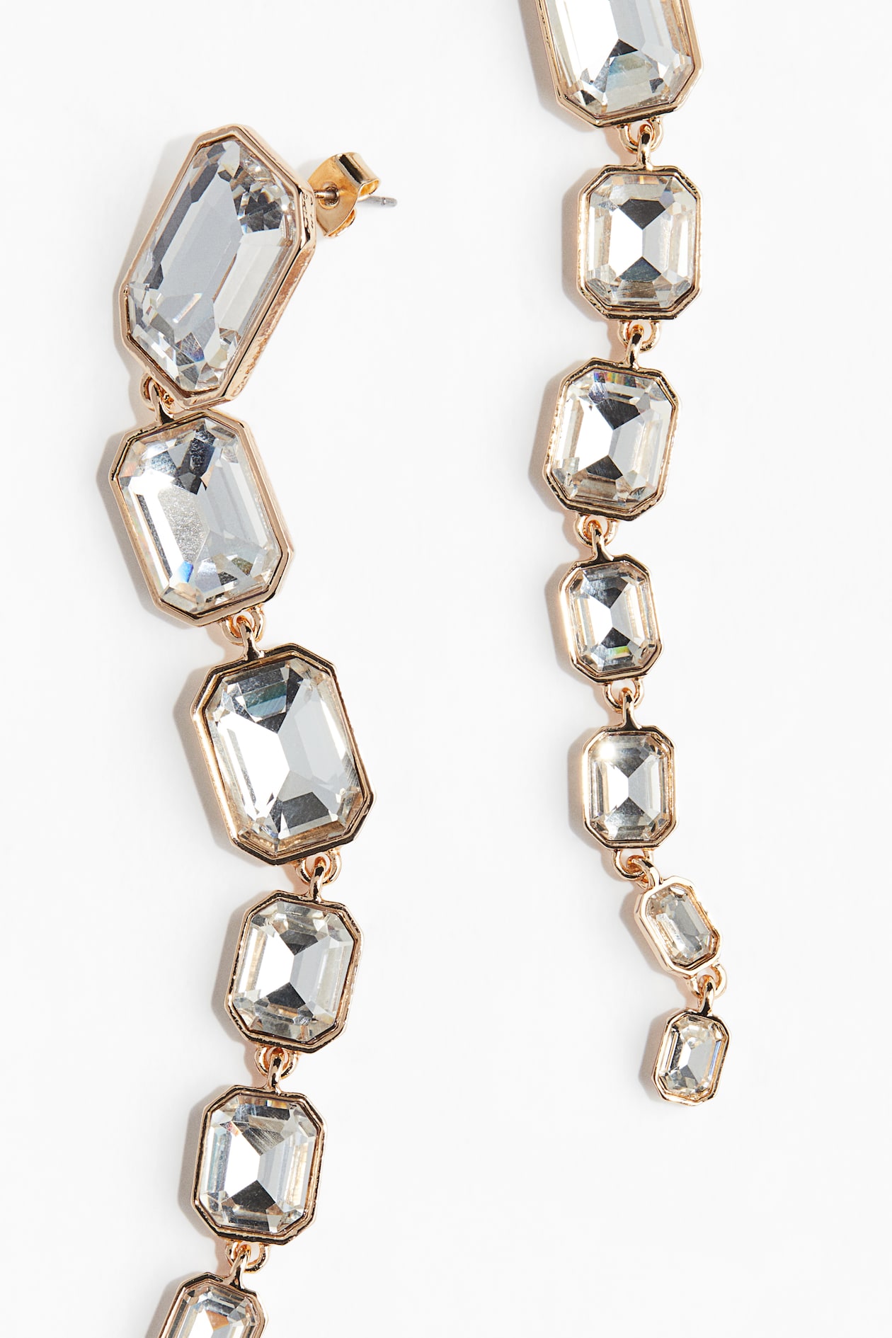 Long rhinestone earrings - Gold-colored/transparent - Ladies | H&M US