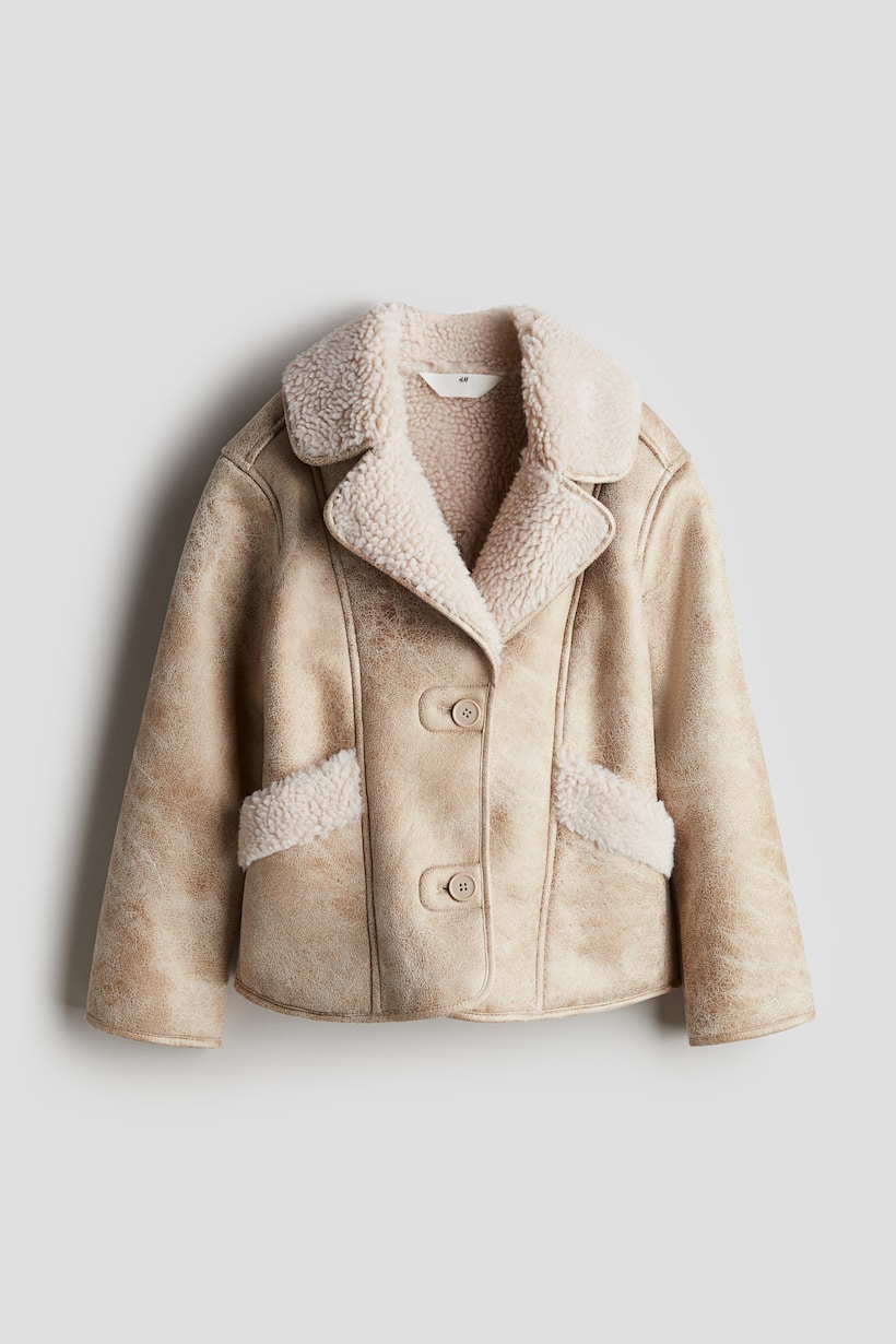 Beige Teddy-Fleece-Lined Jacket for kids | H&M US