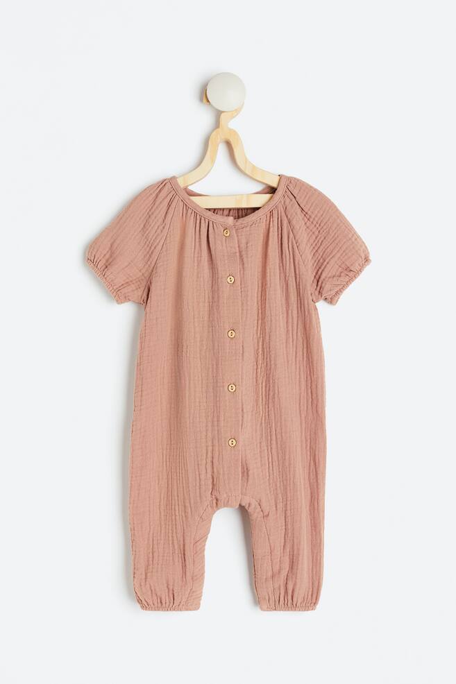 Muslin Romper Suit - Round Neck - Short sleeve - Beige-pink - Kids | H&M CA