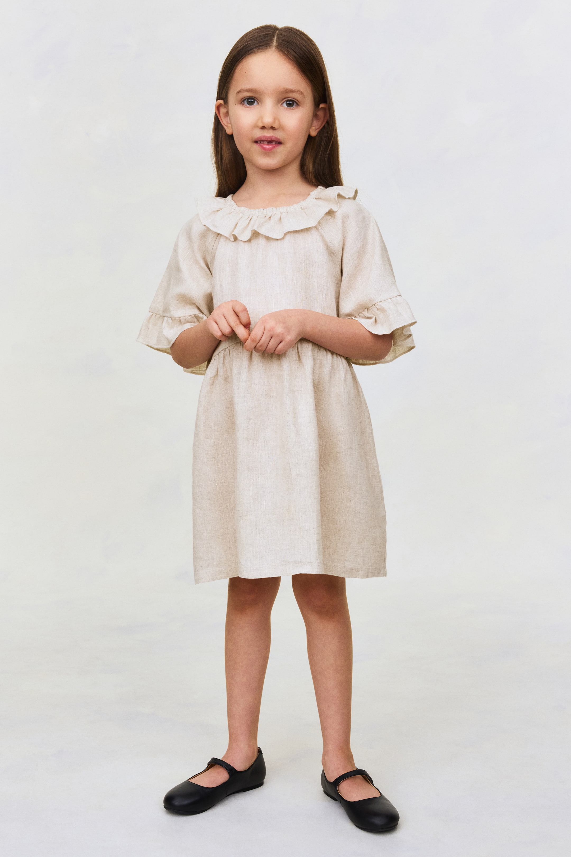 Kjole i lin med volangkrage - Lys beige - BARN | H&M NO